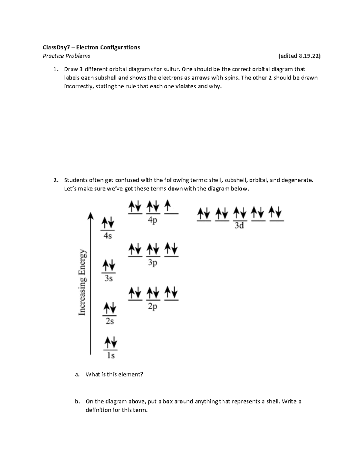 (f)Class Day 7 Practice Problems Electron Configurations - ClassDay7 – Electron Configurations ...