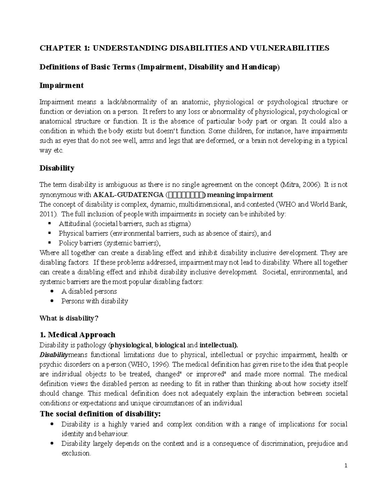 Inclusiveness W Handout - CHAPTER 1: UNDERSTANDING DISABILITIES AND ...