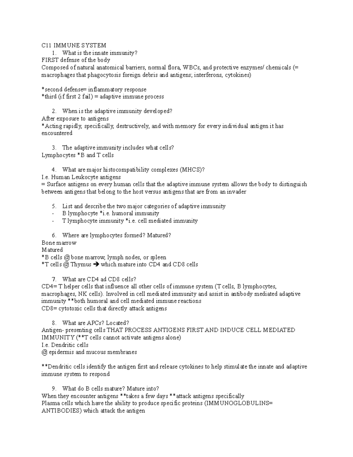 C11 Immune System - Lecture notes 1 - C11 IMMUNE SYSTEM What is the ...