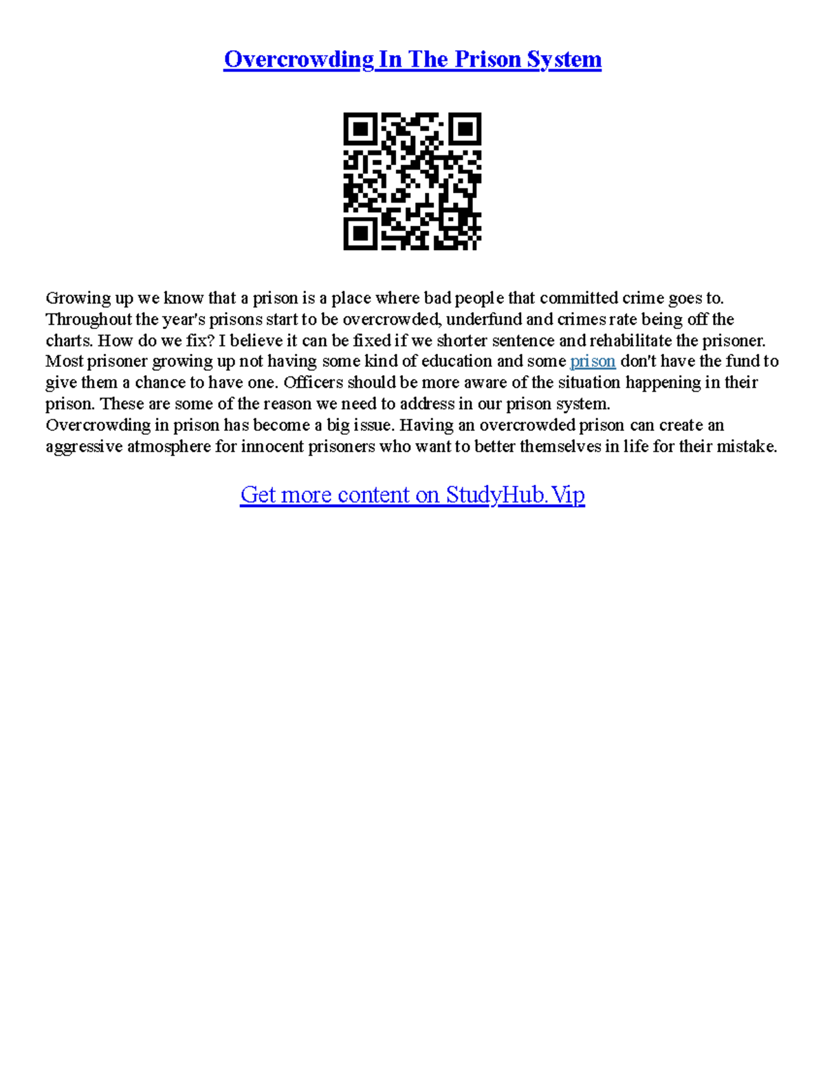 Prison Overcrowding Essay - Overcrowding In The Prison System Growing ...