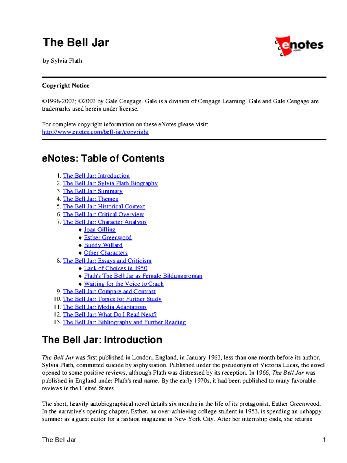 The bell jar literary analysis - The Bell Jar by Sylvia Plath Copyright ...