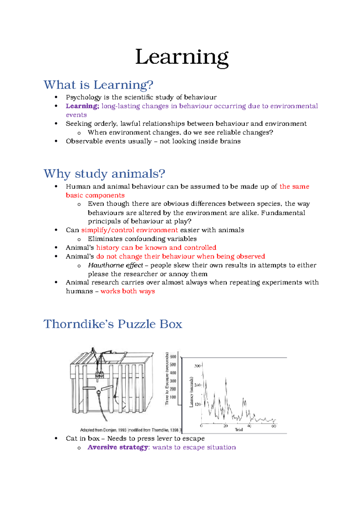 2. Learning notes - Learning What is Learning? Psychology is the ...