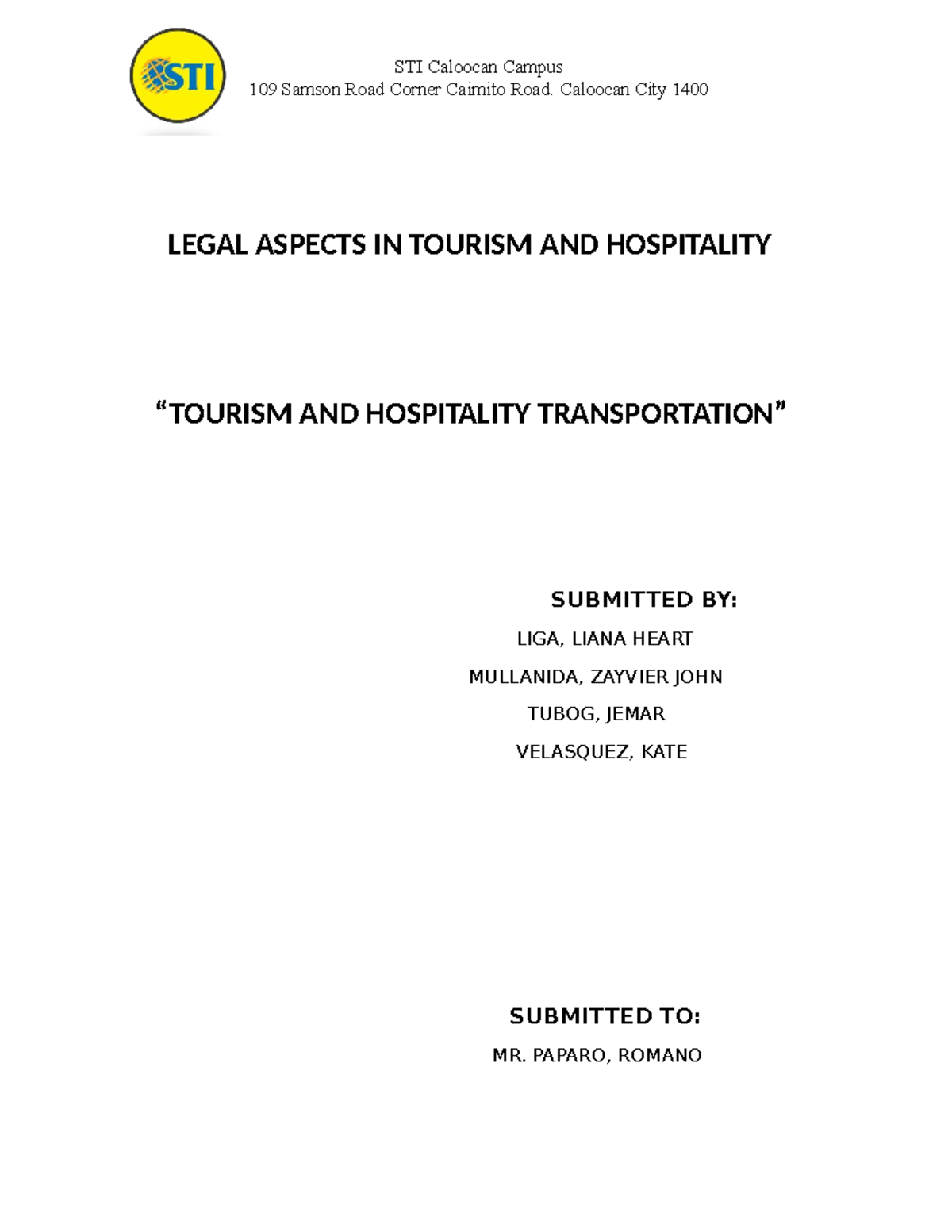 05 Task Performance 1 - STI Caloocan Campus 109 Samson Road Corner ...