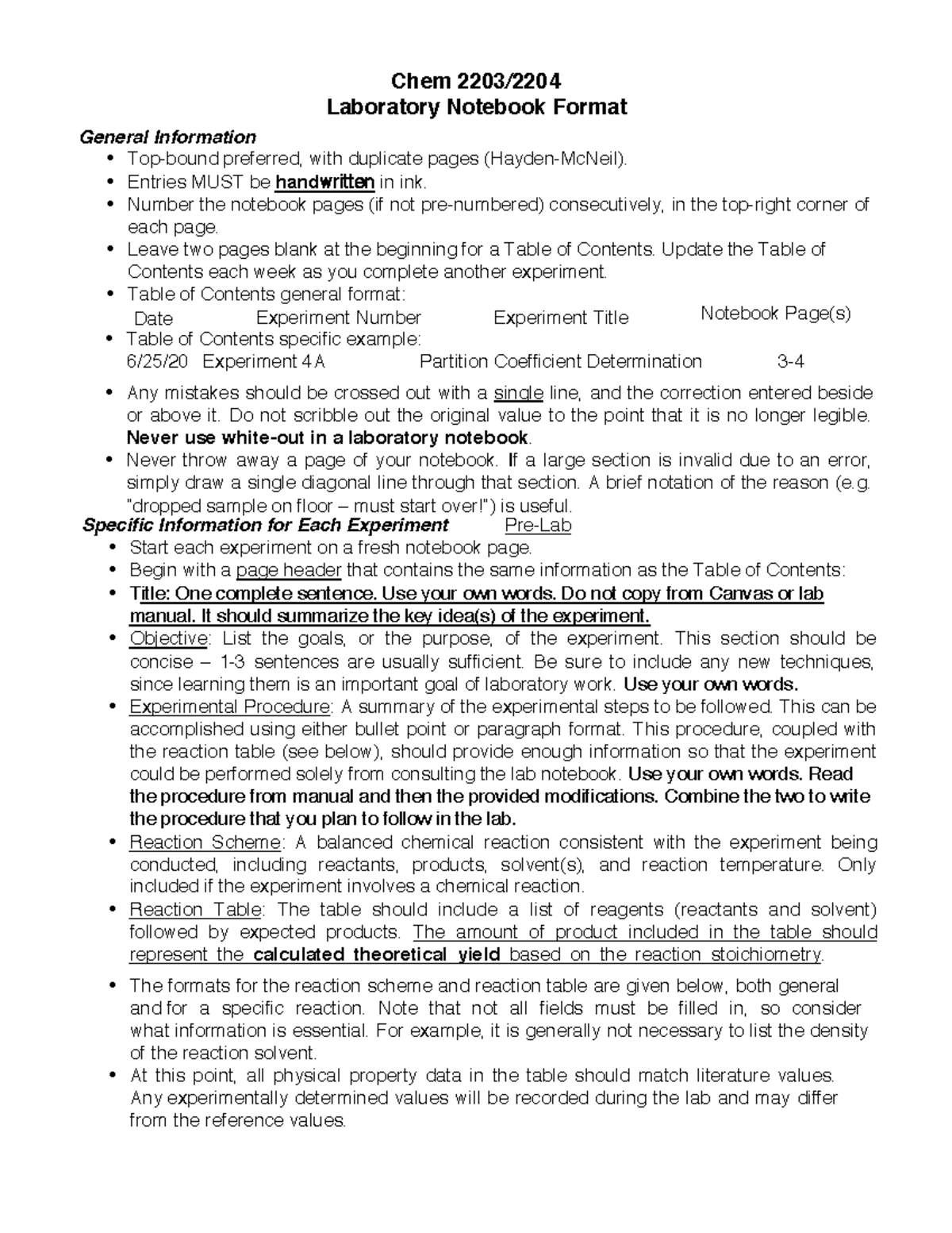 2203-2204Lab Notebooks (6)-5 - Chem 2203/ Laboratory Notebook Format ...
