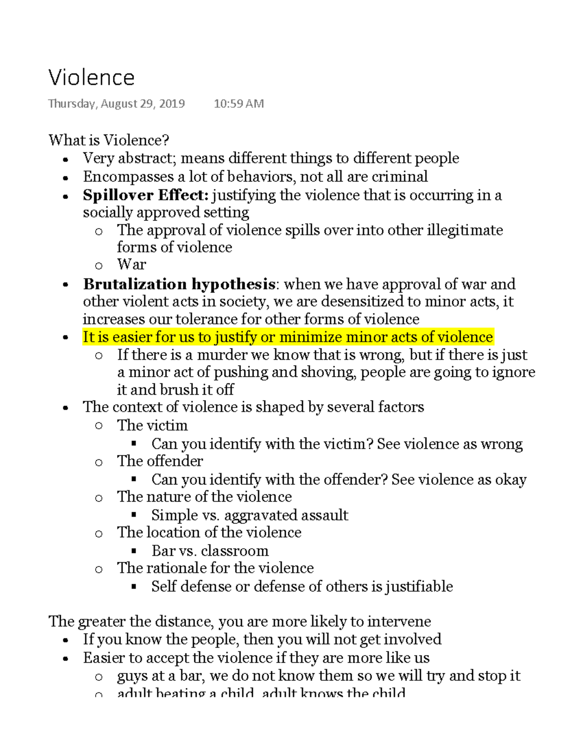 Violence Intro - Lecture notes 1 - Warning: TT: undefined function: 32 ...