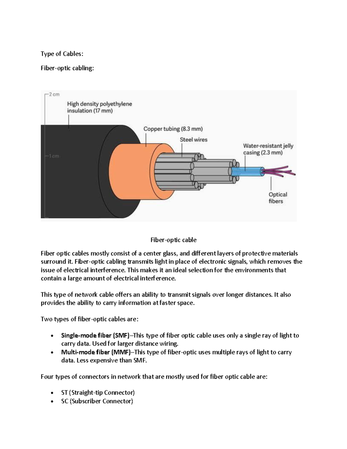 Types of cable - Type of Cables: Fiber-optic cabling: Fiber-optic cable ...