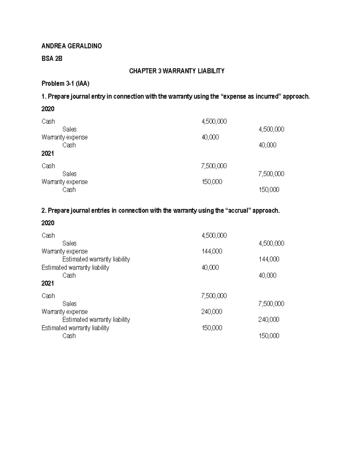 Chapter 3 Warranty Liability ANDREA GERALDINO BSA 2B CHAPTER 3