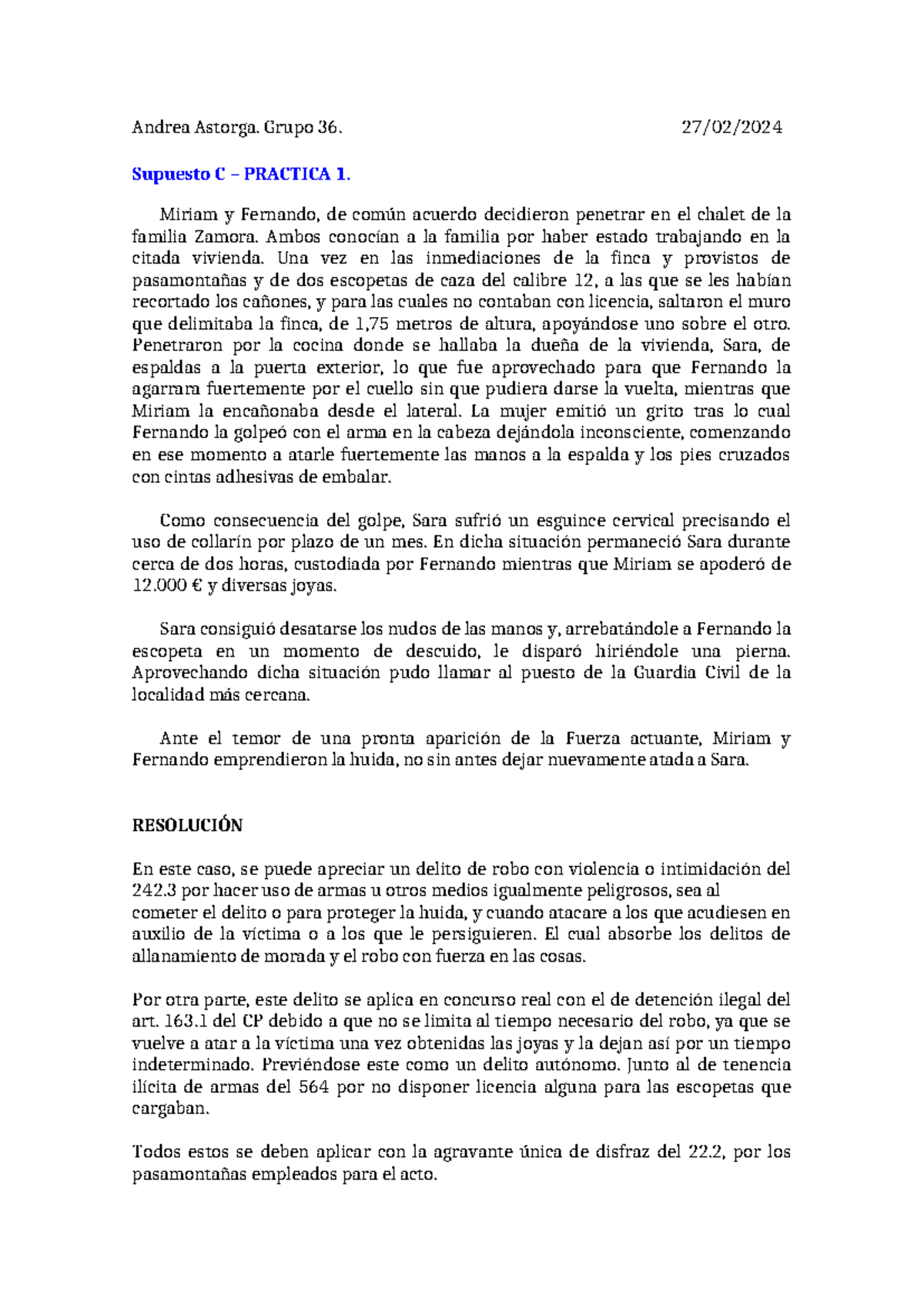 Práctica 1 - resuelta en clase - Andrea Astorga. Grupo 36. 27/02 ...