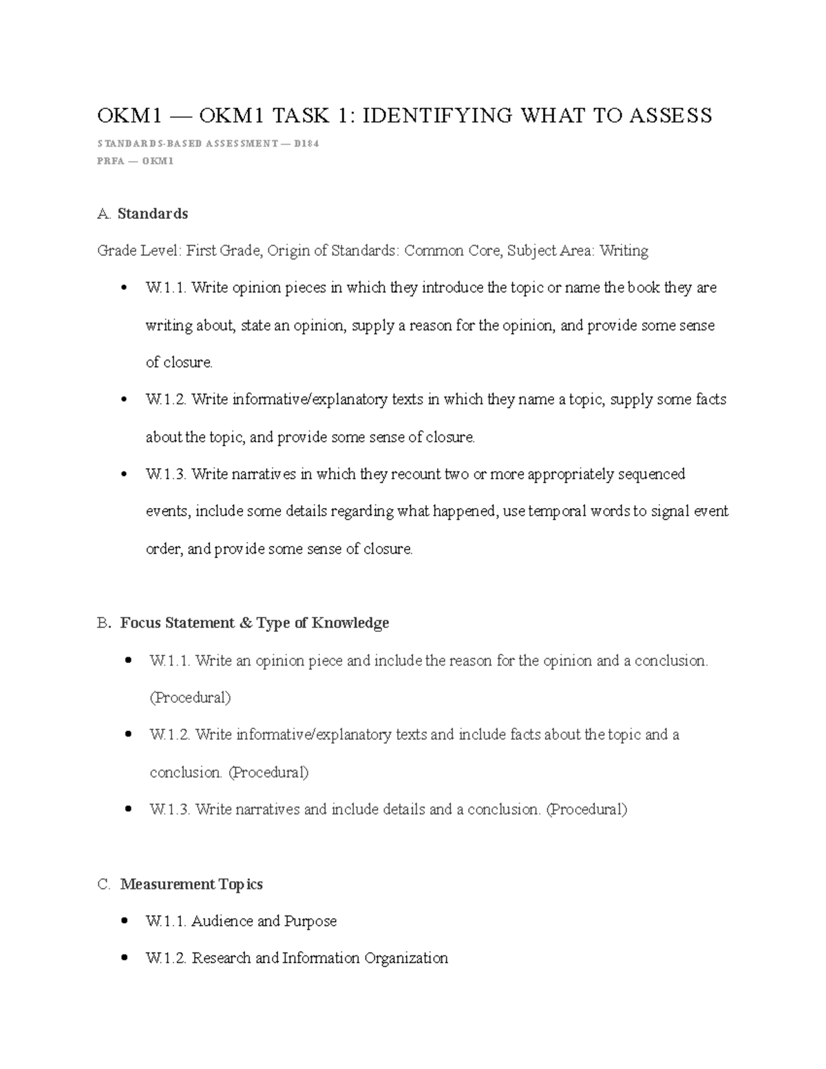 OKM1 TASK 1- Identifying WHAT TO Assess - OKM1 — OKM1 TASK 1 ...