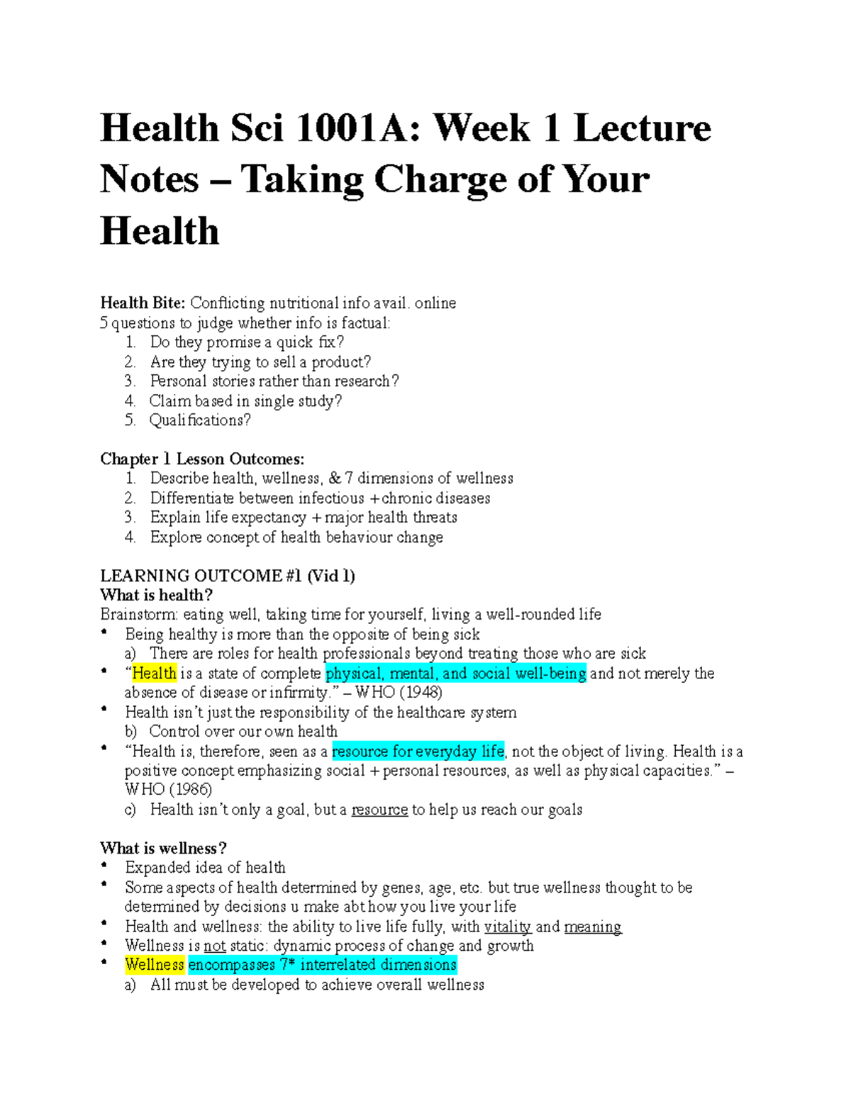 ALL Health SCI Notes - Health Sci 1001A: Week 1 Lecture Notes – Taking ...
