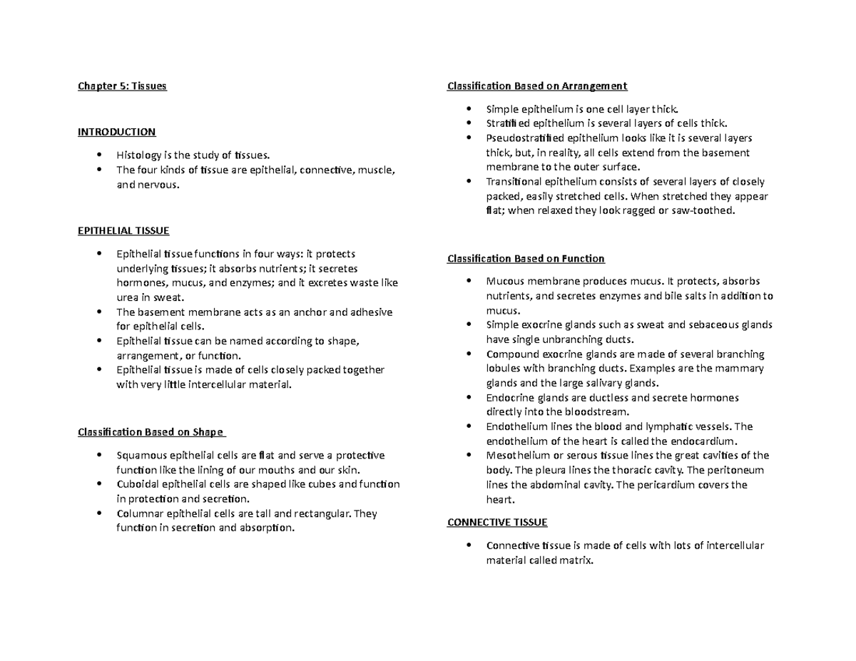 Anaphy-Chapter 5 - Summary outline of chapter 5; from Fundamentals of ...