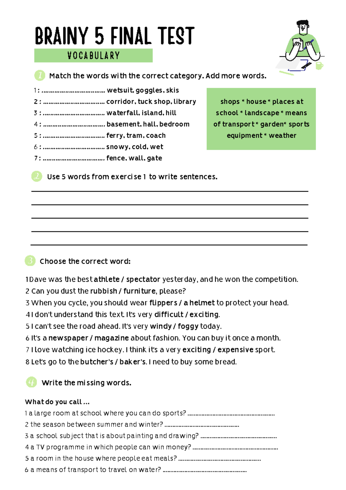 Brainy 5 final test - podsumowanie - BRAINY 5 FINAL TEST Use 5 words ...