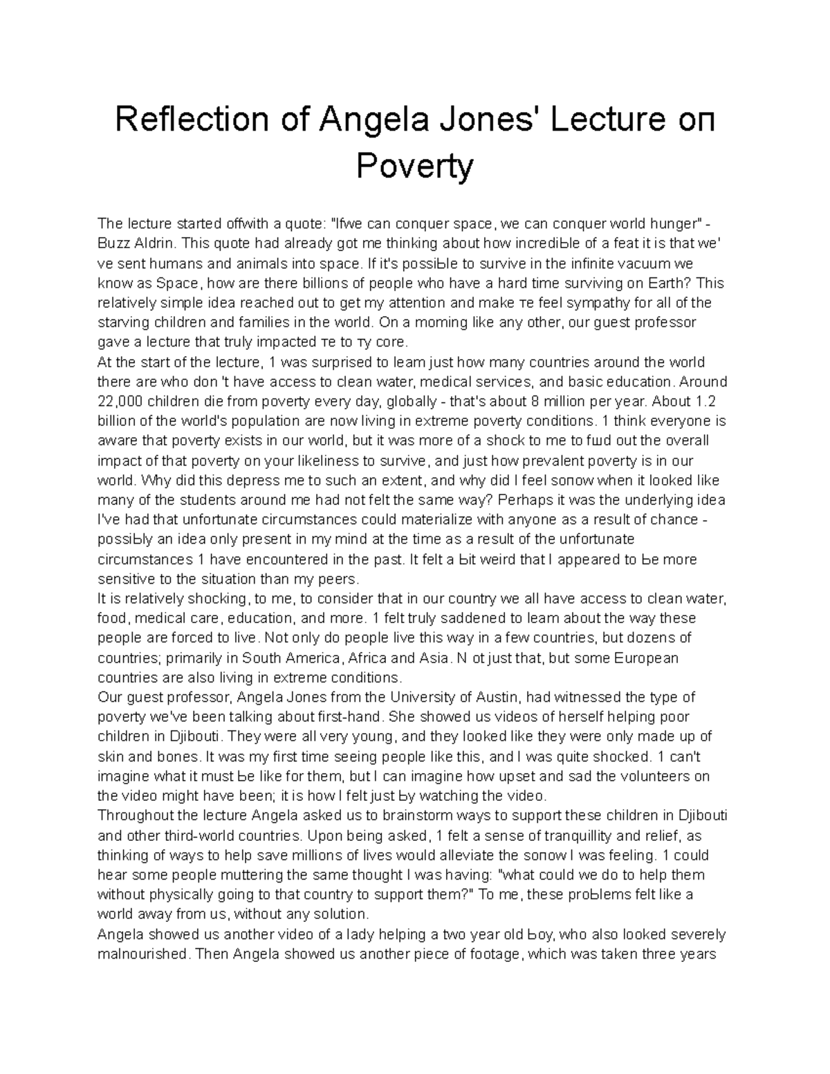 Reflection of Angela Jones' Lecture оп Poverty - This quote had already ...
