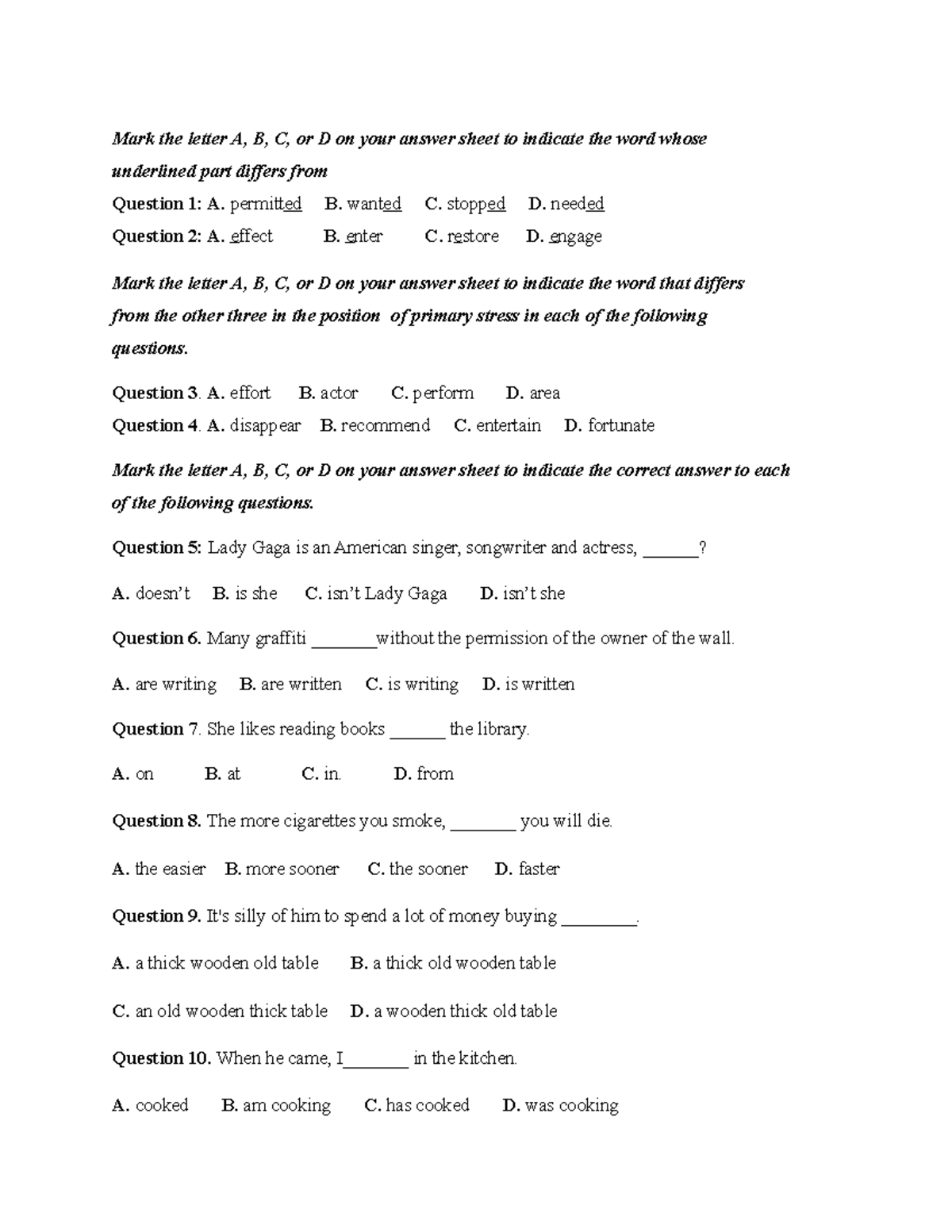 Đề ôn tập số 1 - aaaa - Mark the letter A, B, C, or D on your answer ...