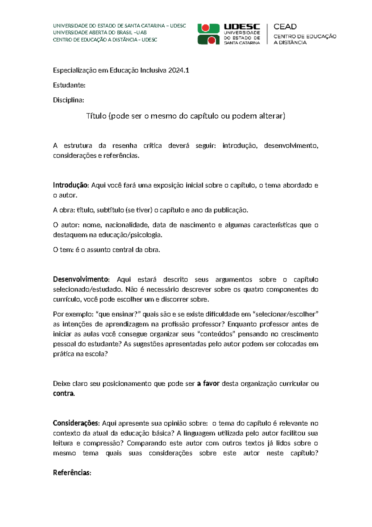 Modelo de Resenha Crítica - UNIVERSIDADE DO ESTADO DE SANTA CATARINA ...