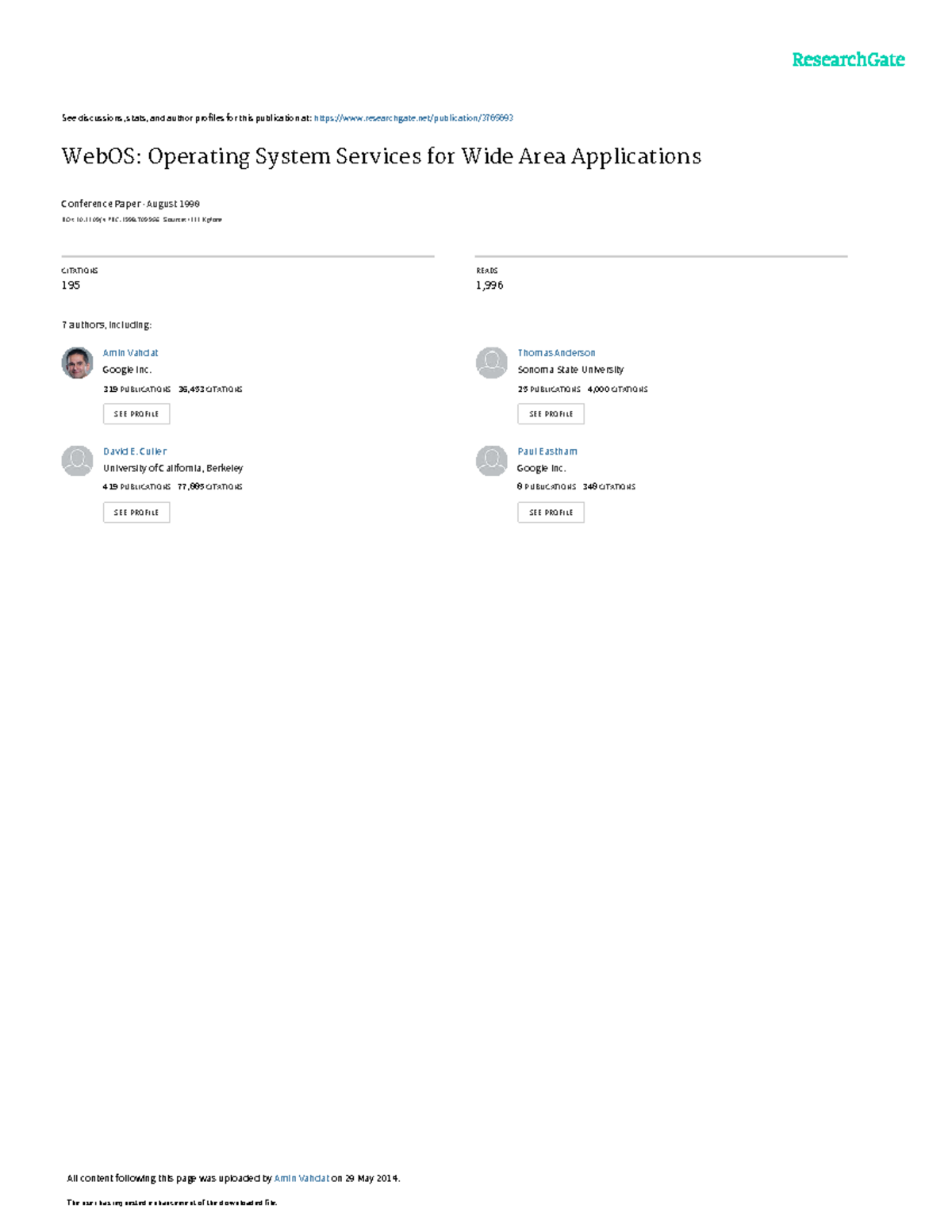 Web OS Operating System Services for Wide Area Appl - See discussions ...