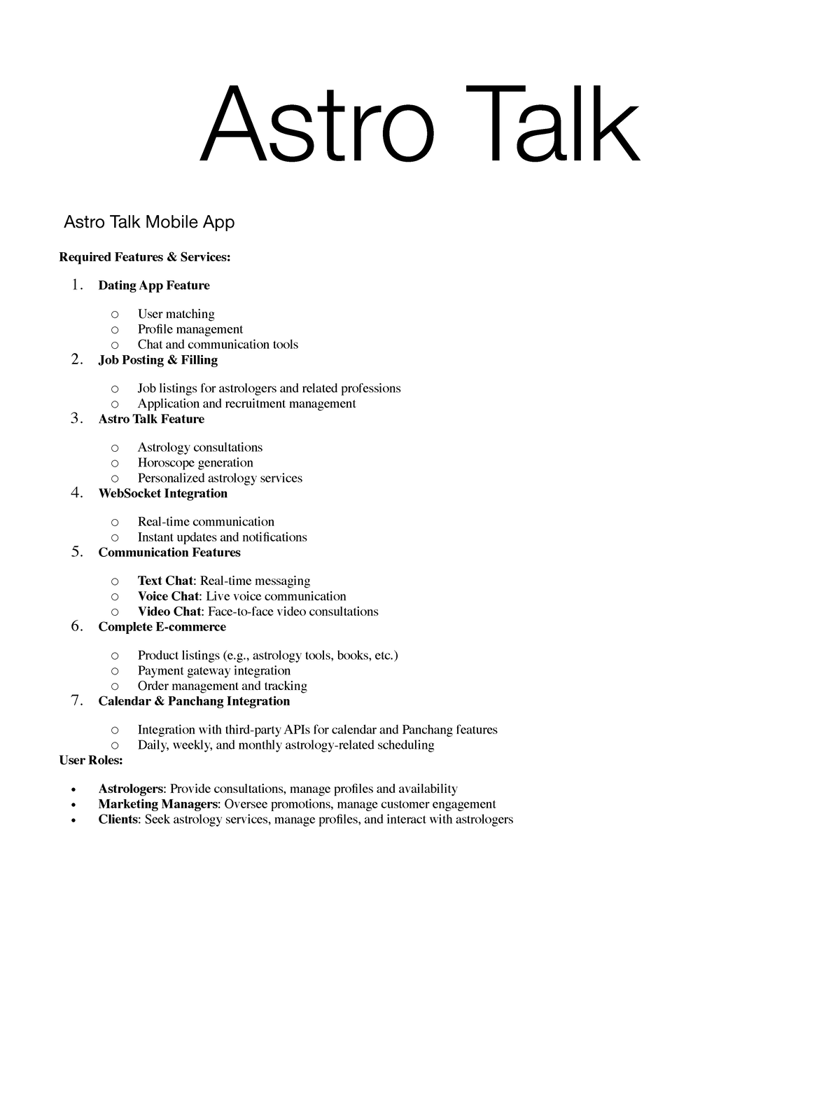 Astro Talk - asdsf - Astro Talk Astro Talk Mobile App Required Features ...