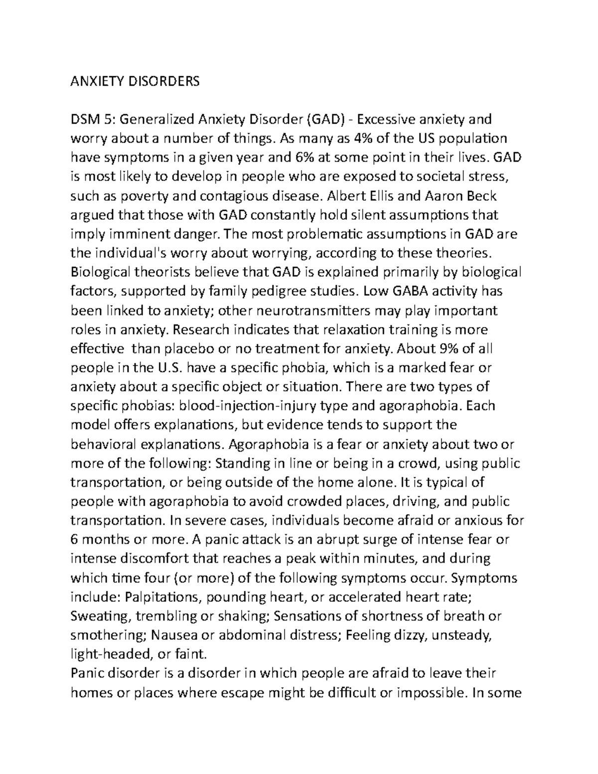 Anxiety Disorders - Detailed chapter summary curated to help understand ...