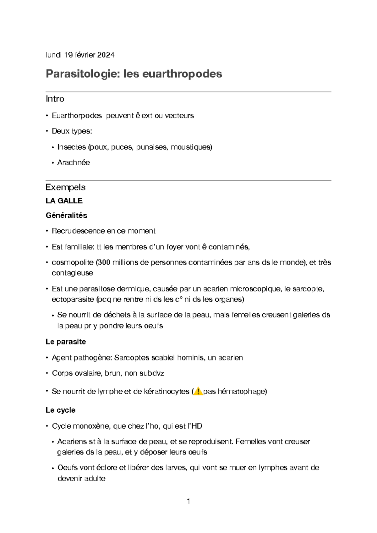 Parasito CM7 galle - cours L2 S4 - lundi 19 février 2024 Parasitologie ...