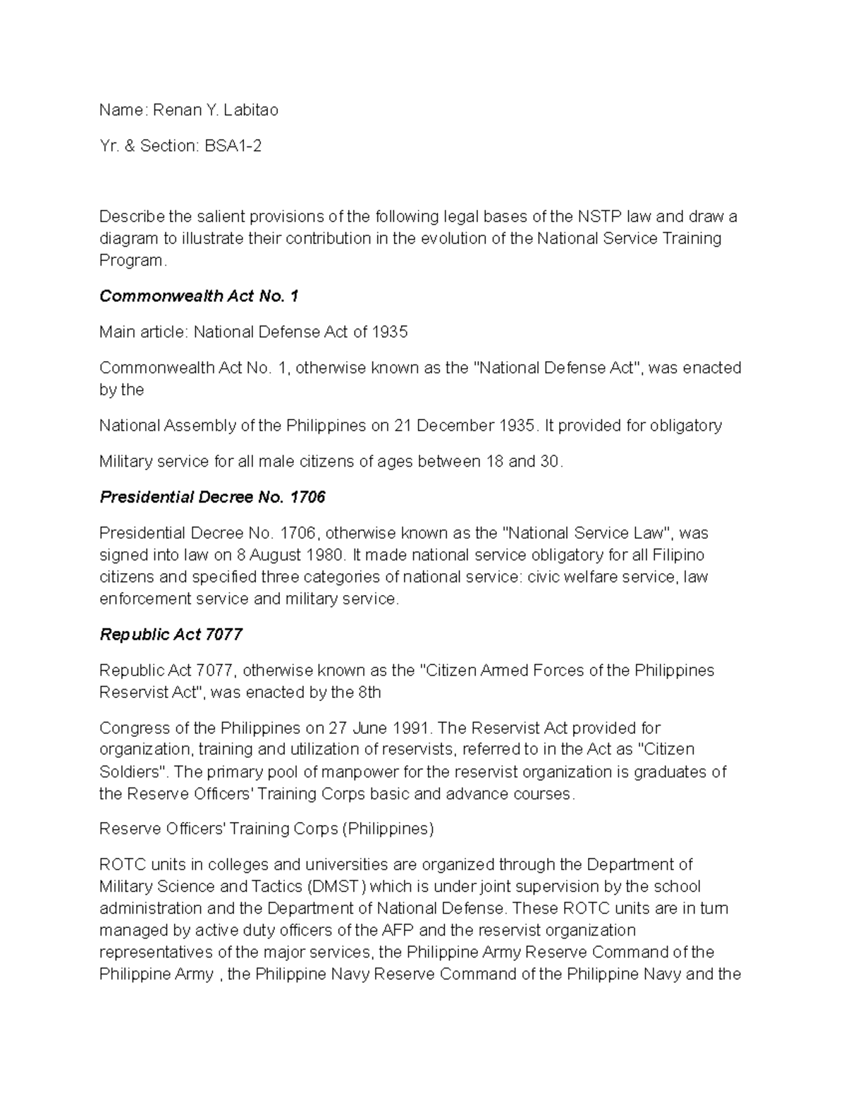 Module 1 NSTP - This document described the salient provisions of the ...