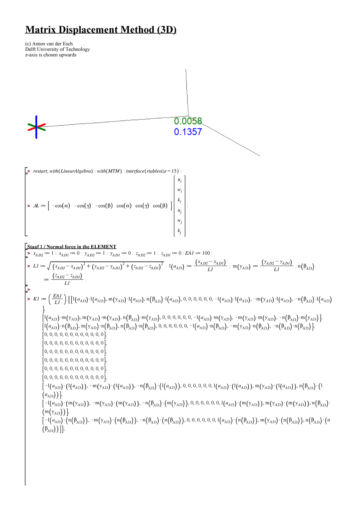 3 Dtruss - The Matrix Displacement Method applied to a 3D-TRUSS ...