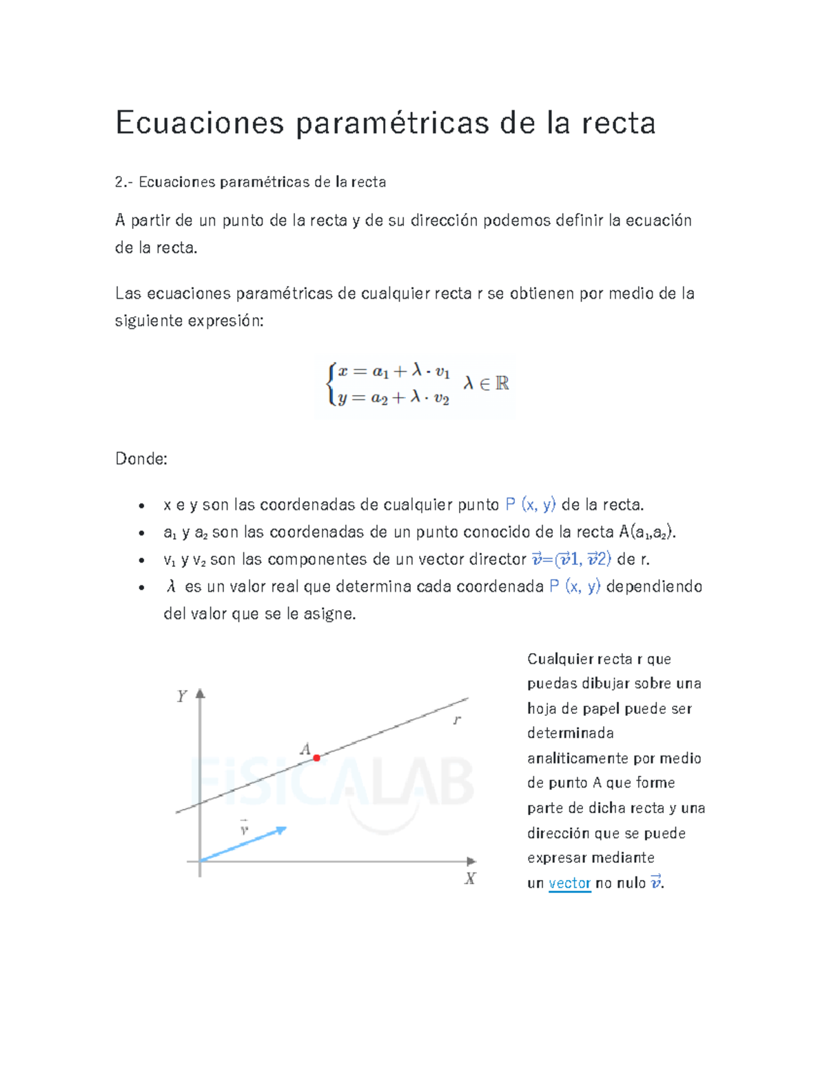 Ecuaciones paramétricas de la recta - Ecuaciones paramétricas de la recta A partir de un punto ...