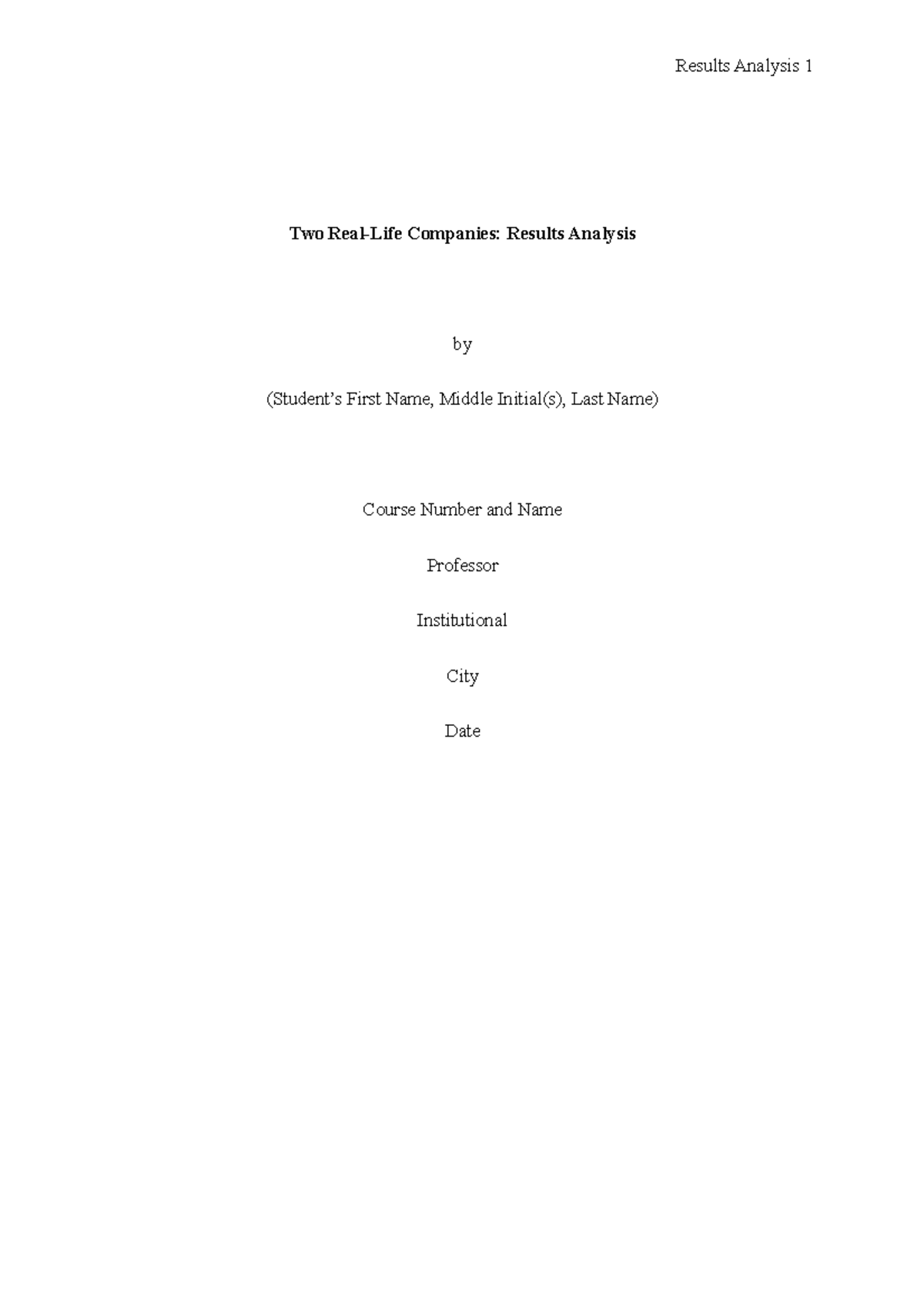 Two Real-Life Companies - Results Analysis - Two Real-Life Companies ...