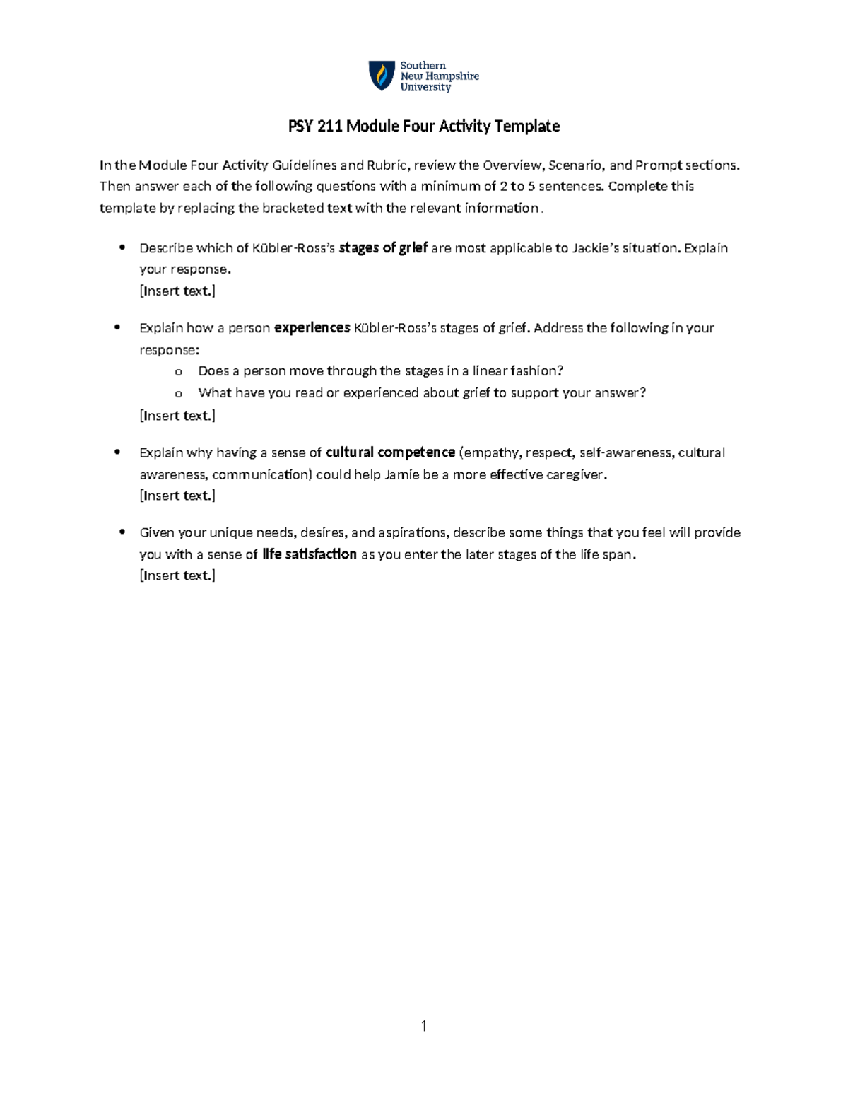 PSY 211 Module Four Activity Template - Then answer each of the ...