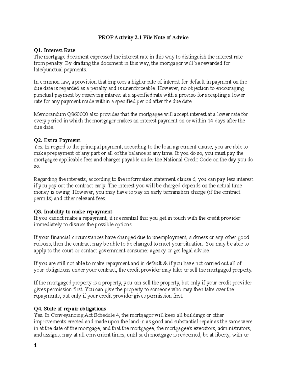 PROP Activity 2.1 File Note of Advice - PROP Activity 2 File Note of ...