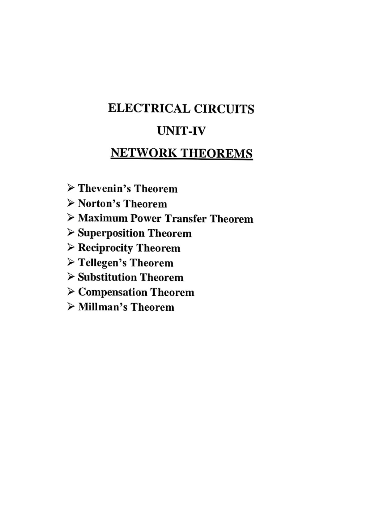 Network Theorems - ELECTRICAL CIRCUITS NETWORK THEOREMS Theorem Theorem Maximum Power Transfer ...