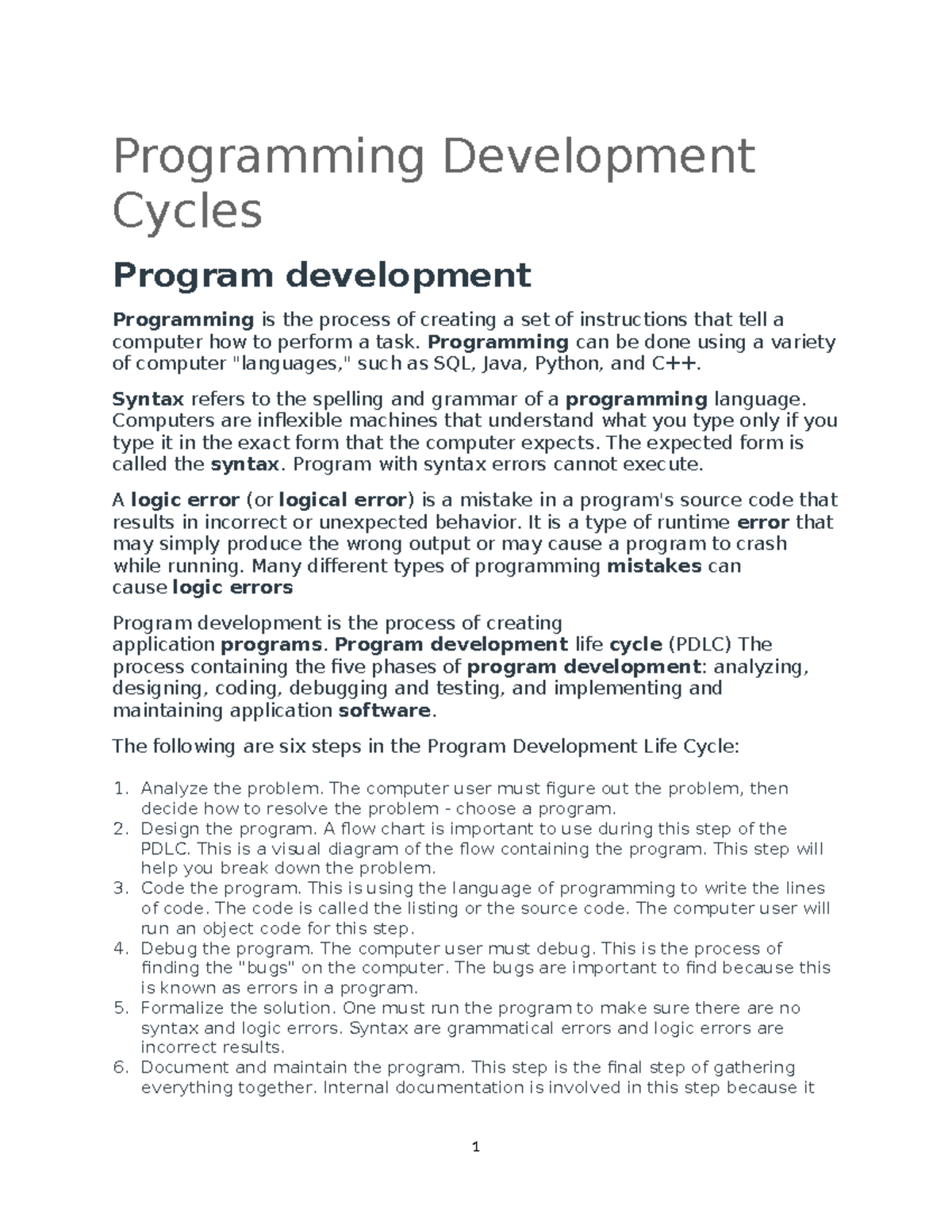 Programming Development Cycles - Programming Development Cycles Program development Programming ...