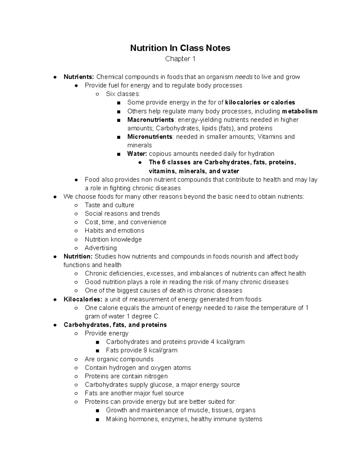 Nutrition In Class Notes - Nutrition In Class Notes Chapter 1 Nutrients ...