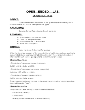 OPEN Ended LAB - jkkl - OPEN ENDED LAB Applied Chemistry (CY-109) Name ...