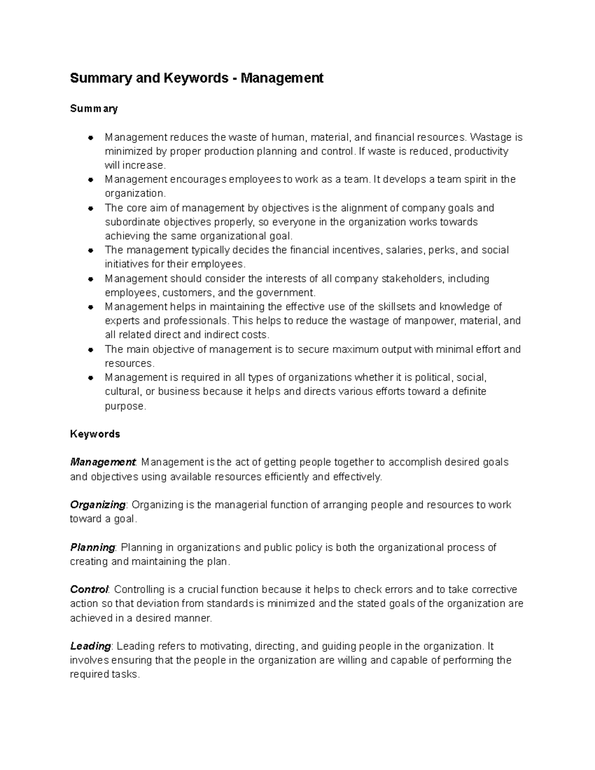 Summary and Keywords - Management - Summary and Keywords - Management ...