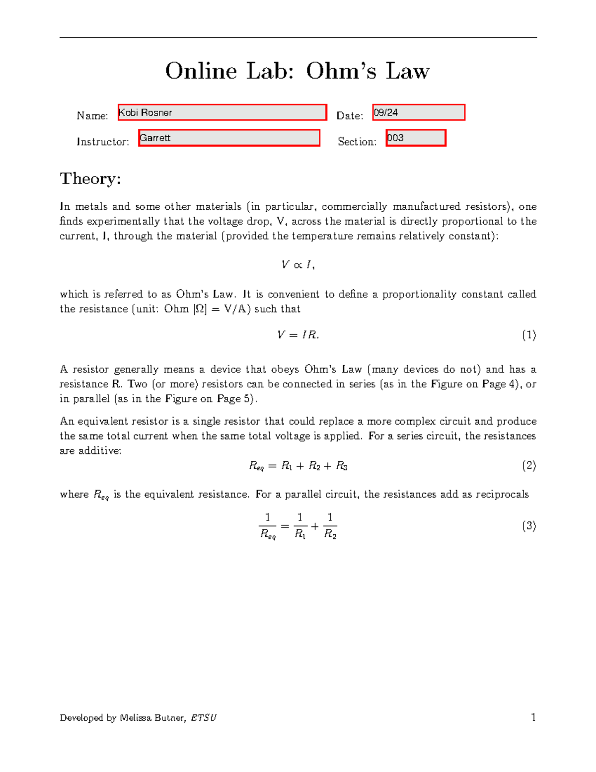 Elec3 online. Ohms Law Online Lab - Online Lab: Ohm’s Law Name: Date ...