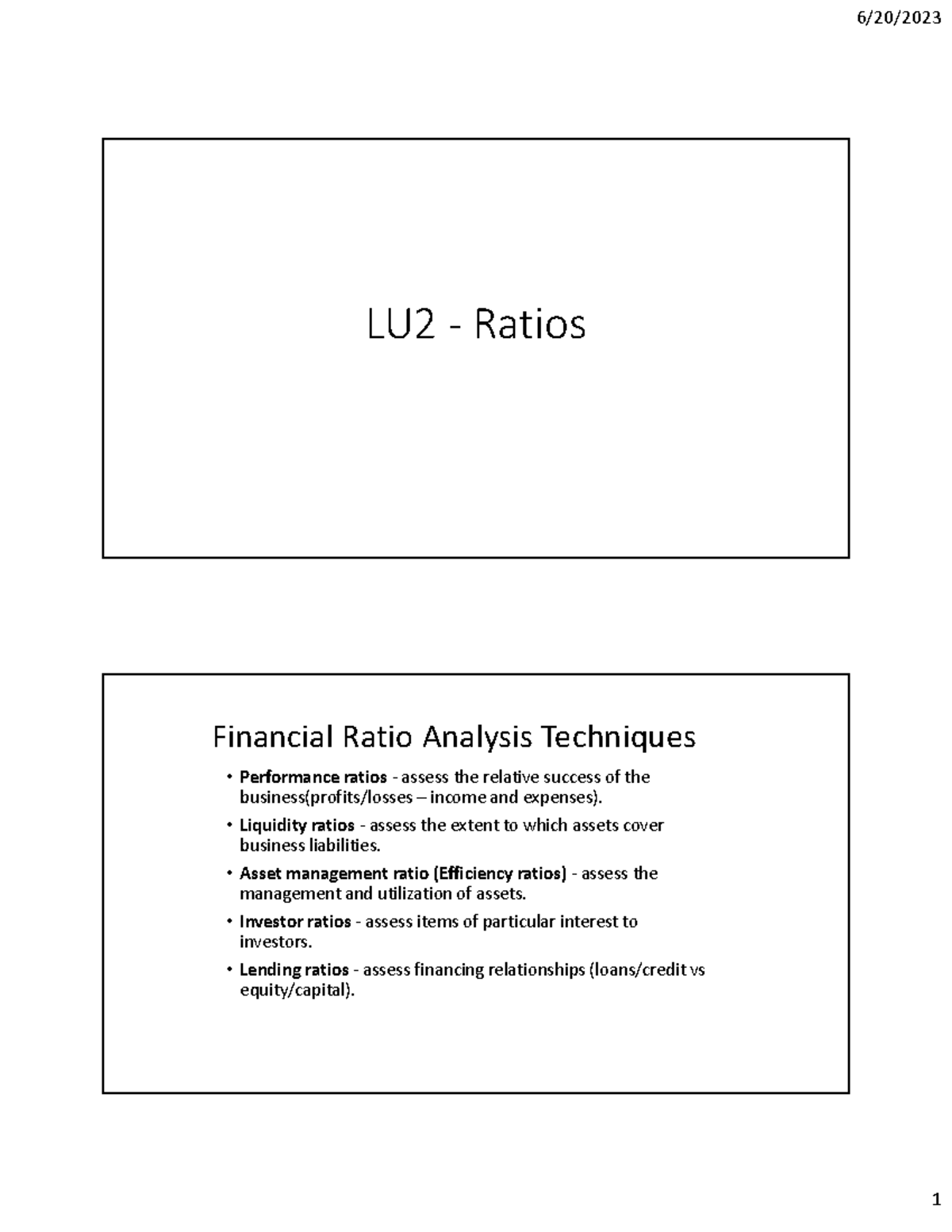 Summary - LU2 - Ratios - LU2 - Ratios Financial Ratio Analysis ...