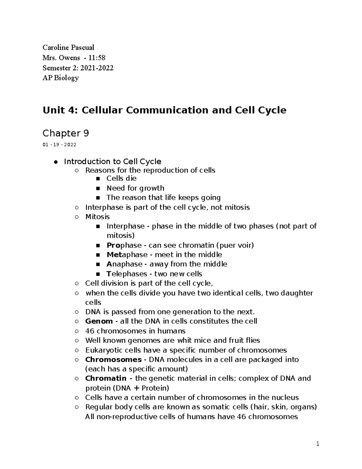 AP Biology Notes S2 - Chapter overviews - Caroline Pascual Mrs. Owens ...