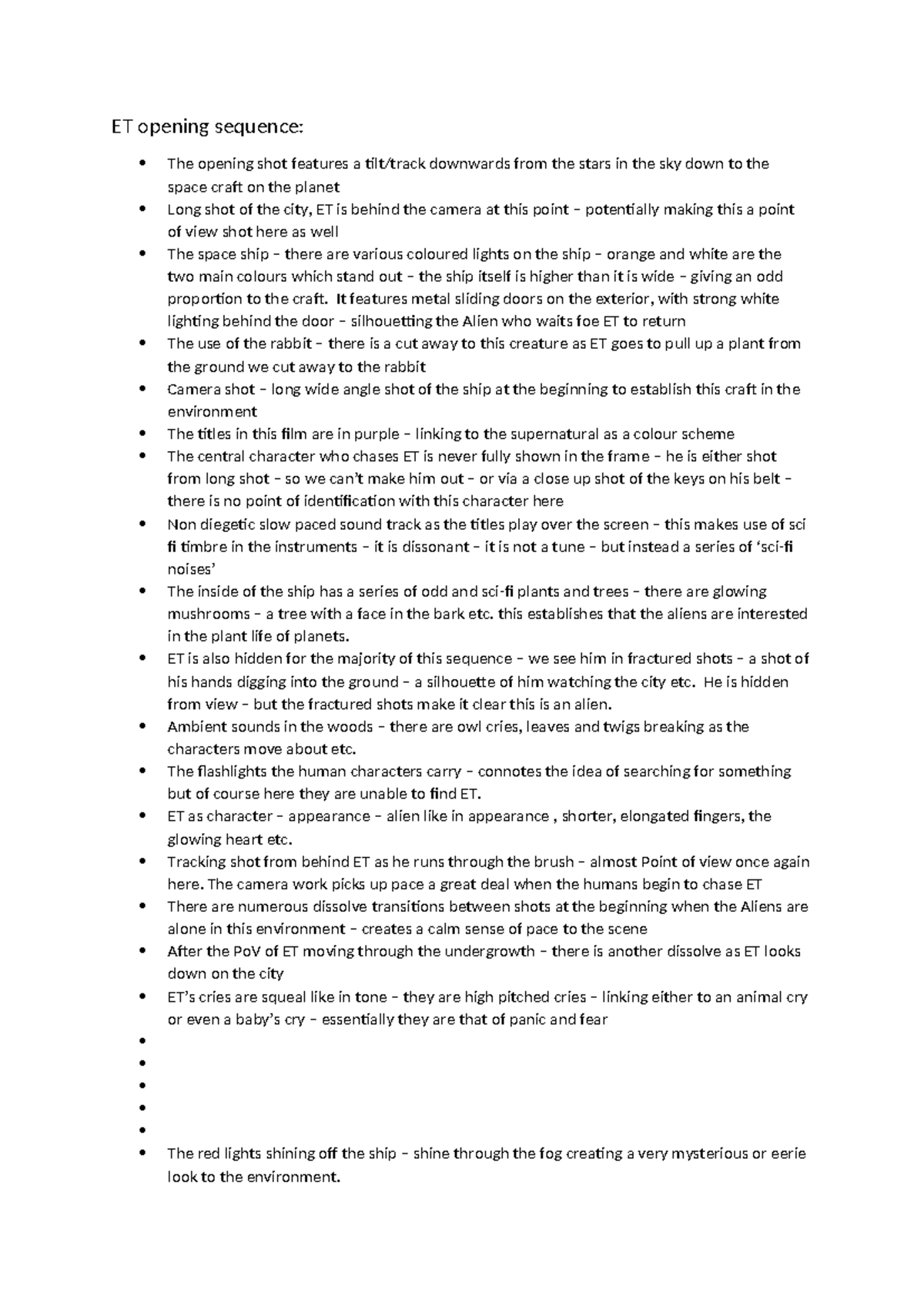 ET opening sequence film form - ET opening sequence: The opening shot features a tilt/track ...