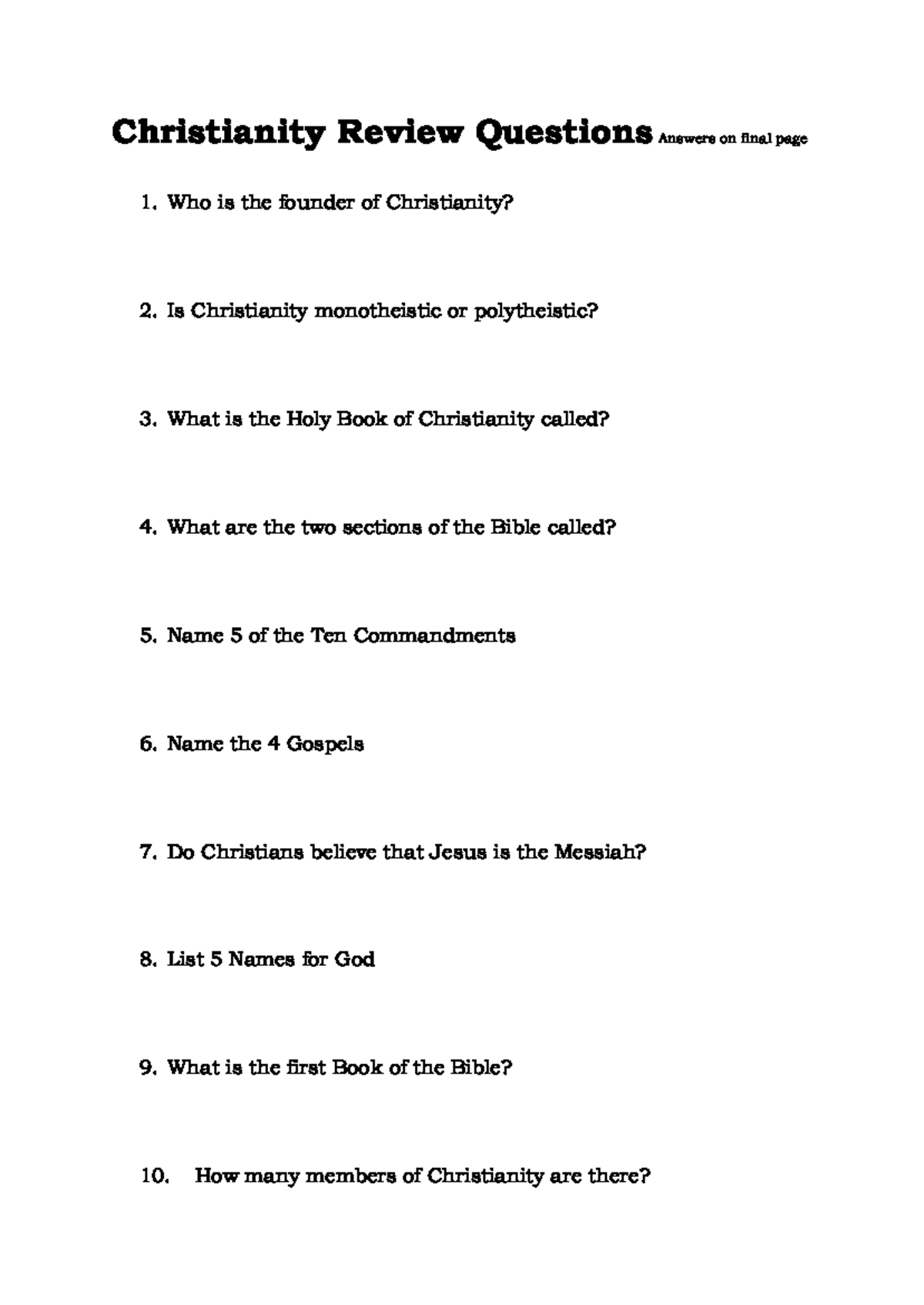 Religion Christianity Review Questions w Answers - Christianity Review ...