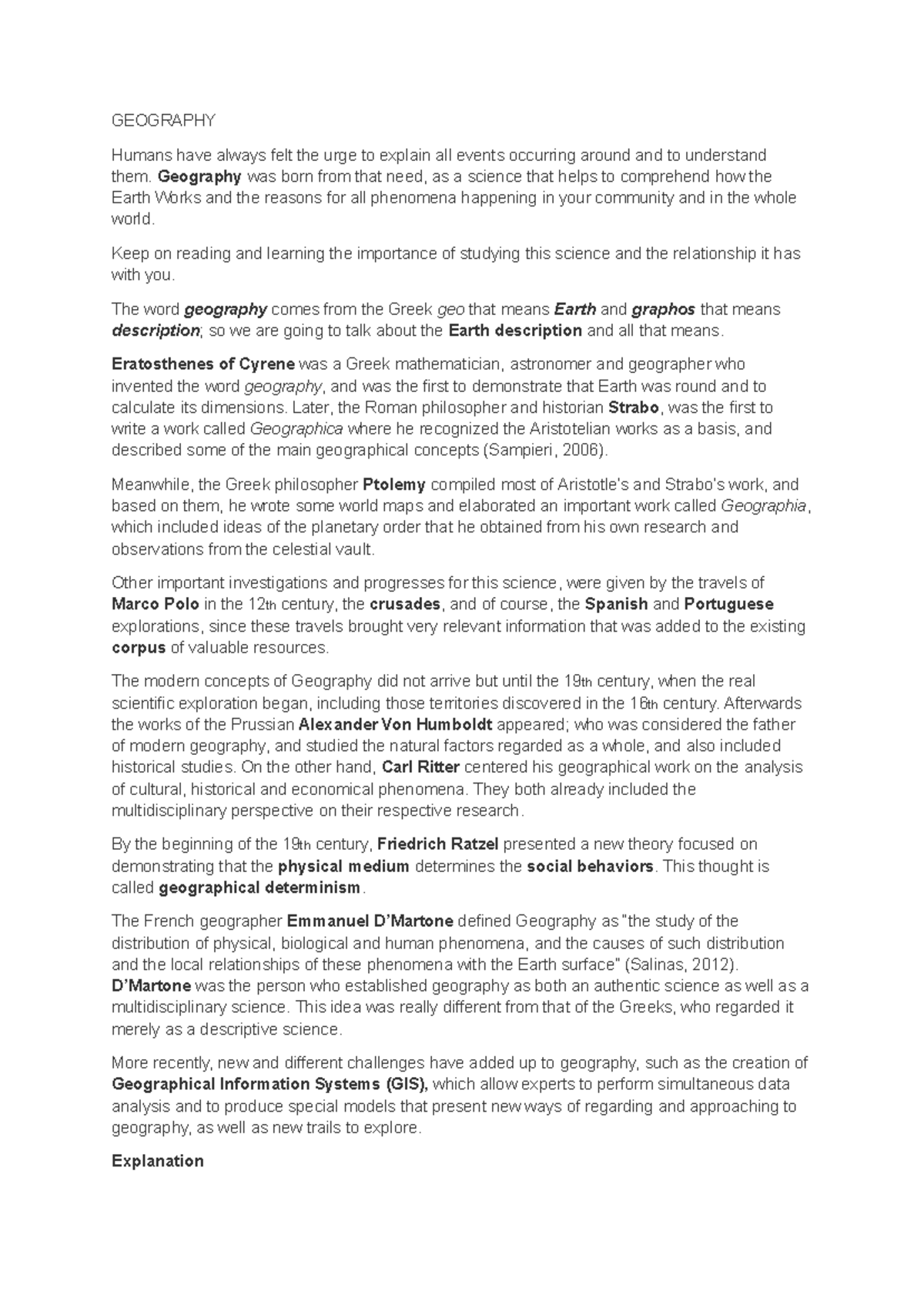 Geography - TOPIC 1 - GEOGRAPHY Humans have always felt the urge to ...