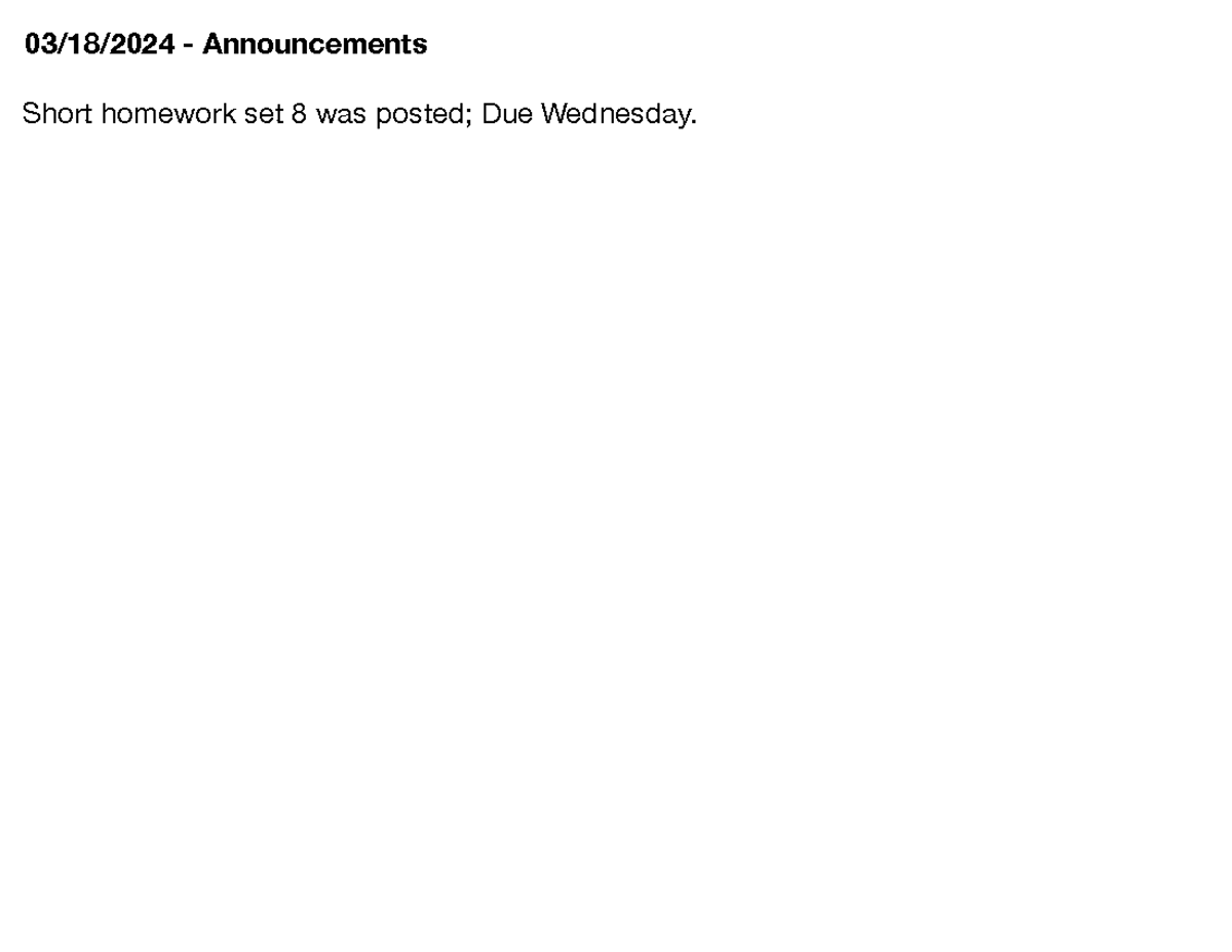 Lecture Chapter 8 - Momentum 1 - ####### 03/18/2024 - Announcements ...