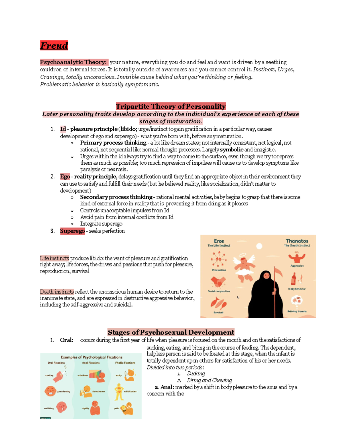Personality Review Sheet Revised - Freud Psychoanalytic Theory: your ...