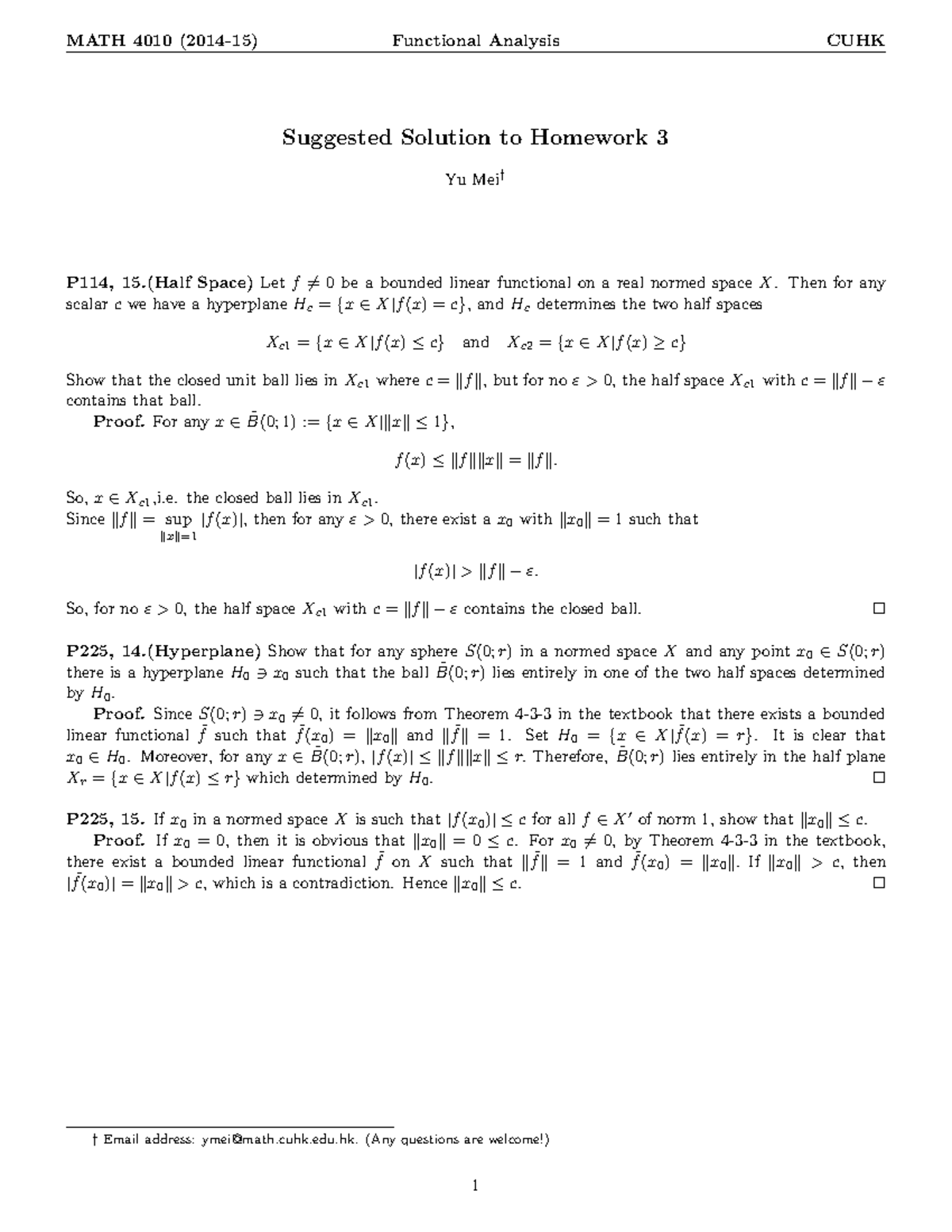 Solution 3 - Functional analysis - MATH 4010 (2014-15) Functional ...