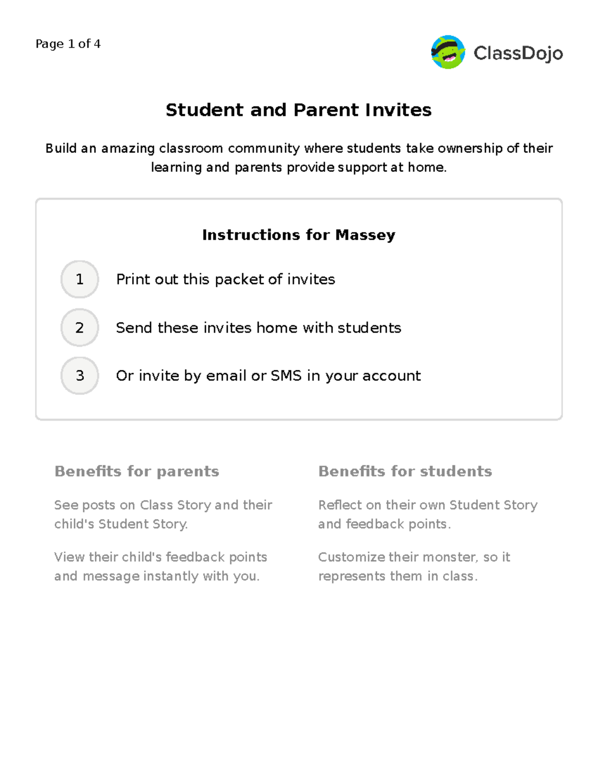 Class Dojo parent and student invites for wednesday - Benefits for ...