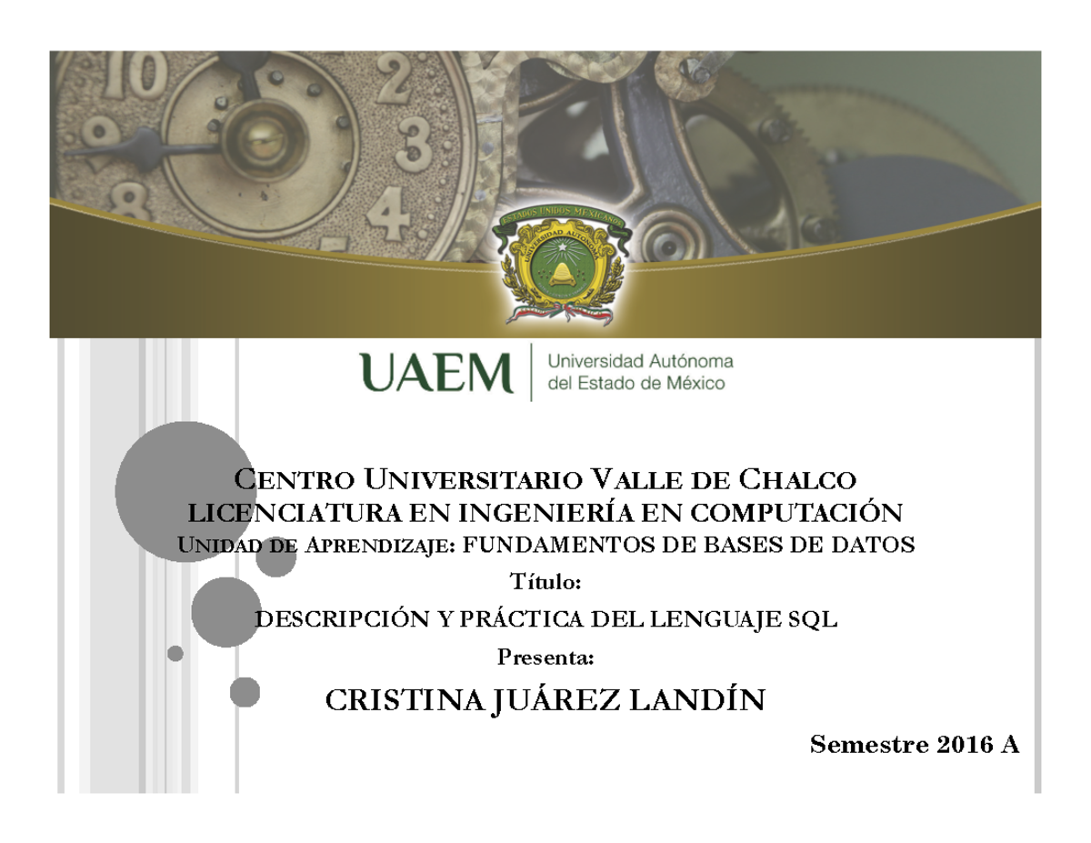 Mysql comandos - tutoriales - CENTRO UNIVERSITARIO VALLE DE CHALCO ...