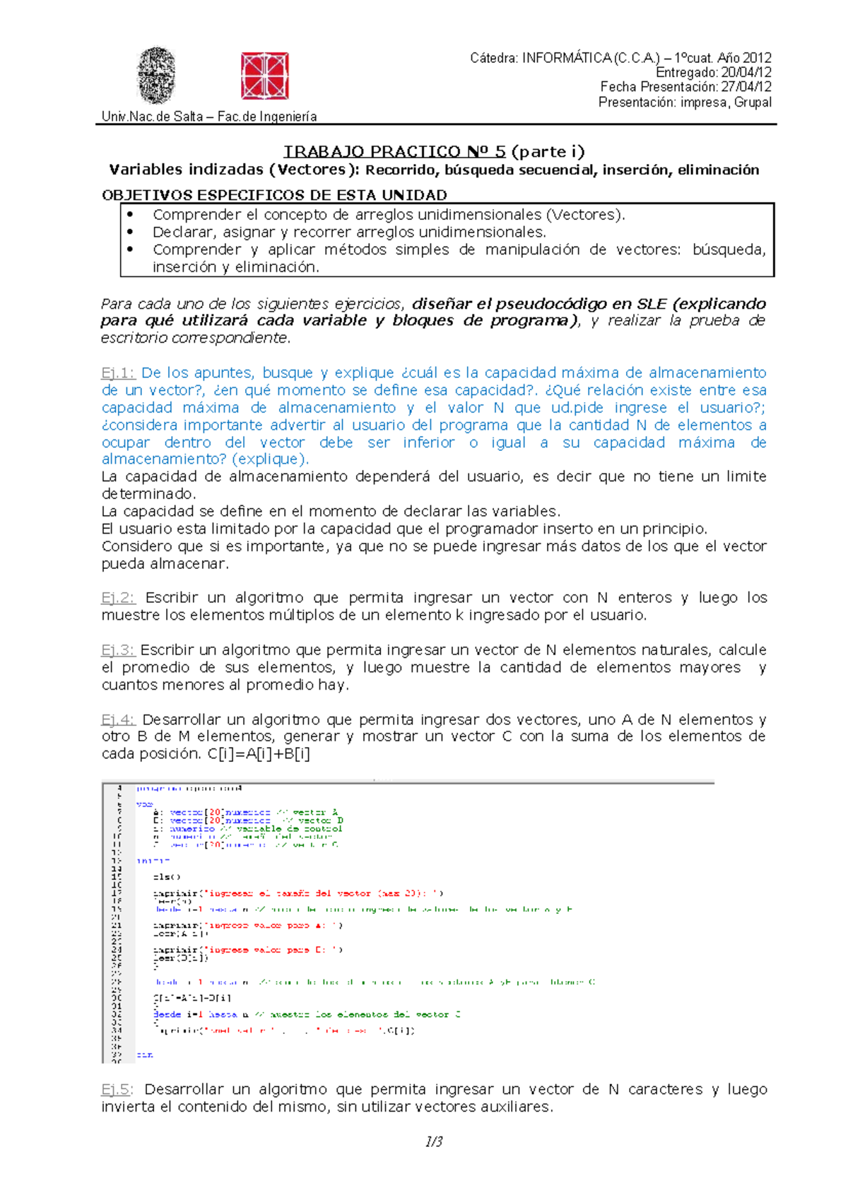 Teoria - Vectores - apuntes. - Cátedra: INFORMÁTICA (C.C.) – 1ºcuat ...