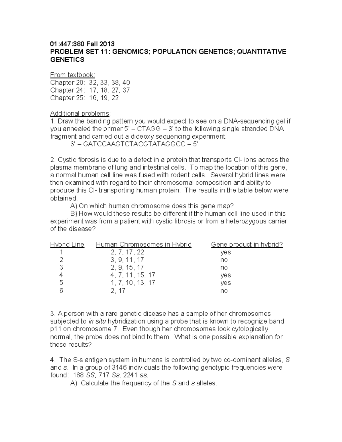 Problem Set 11 - 01:447:380 Fall 2013 PROBLEM SET 11: GENOMICS ...