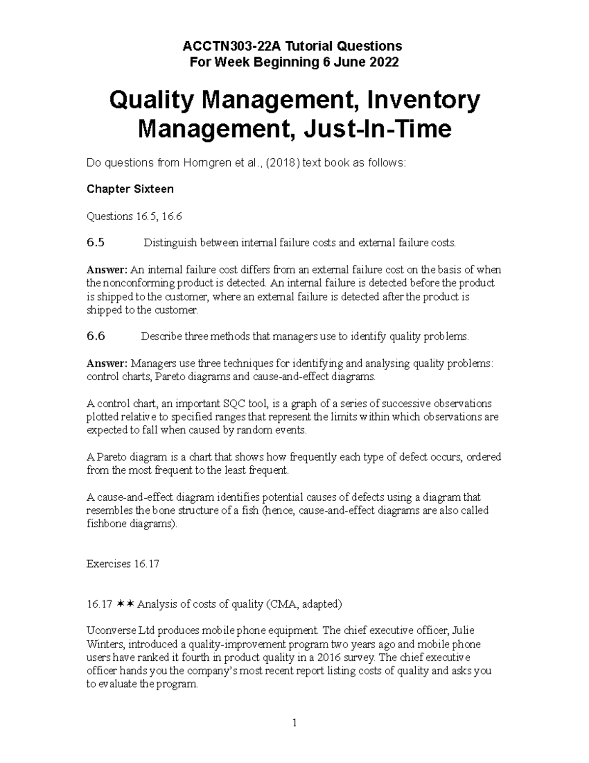 Wk14 Tutorial questions- 2022 - ACCTN303-22A Tutorial Questions For ...