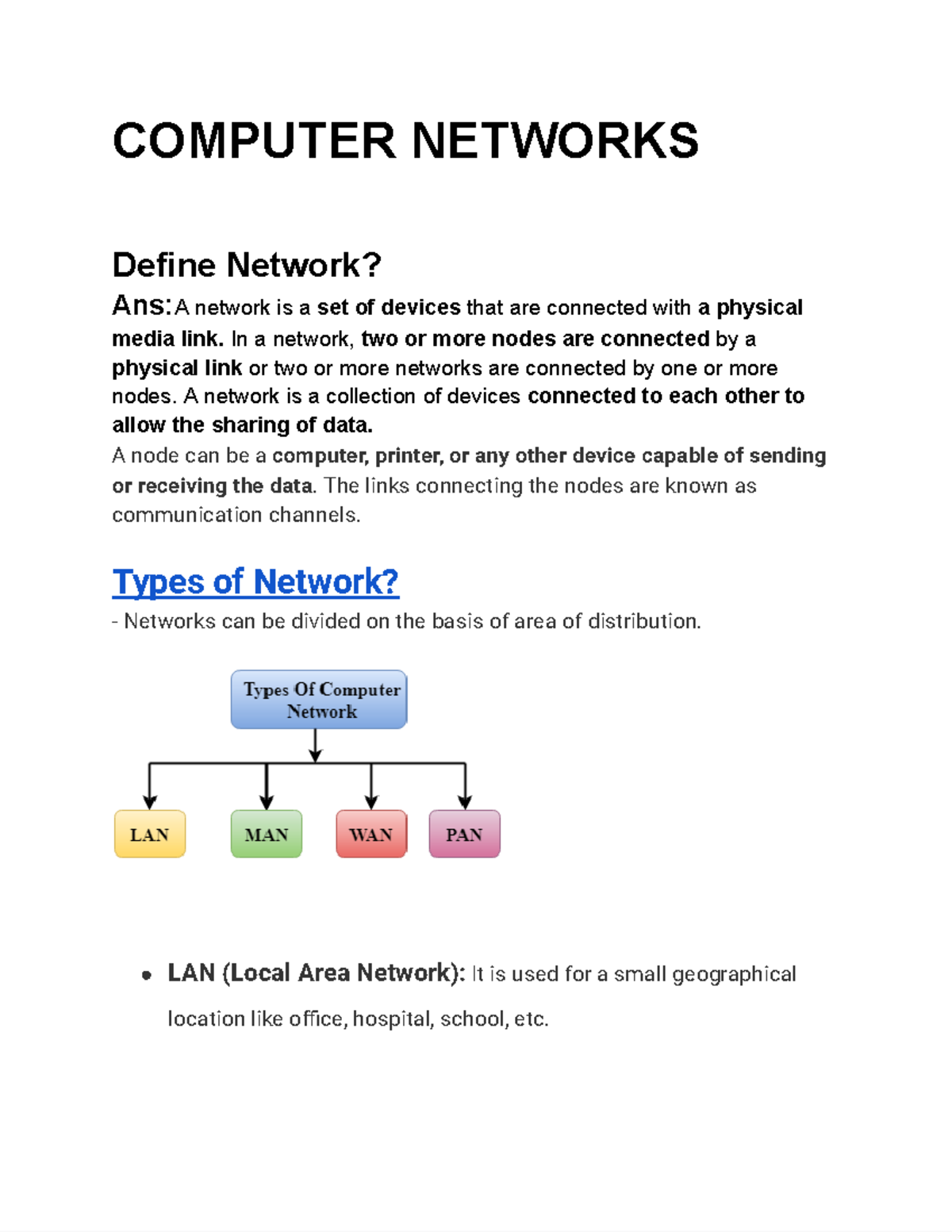 Computer Networks - Google Docs - COMPUTER NETWORKS Define Network? Ans:A network is a set of ...