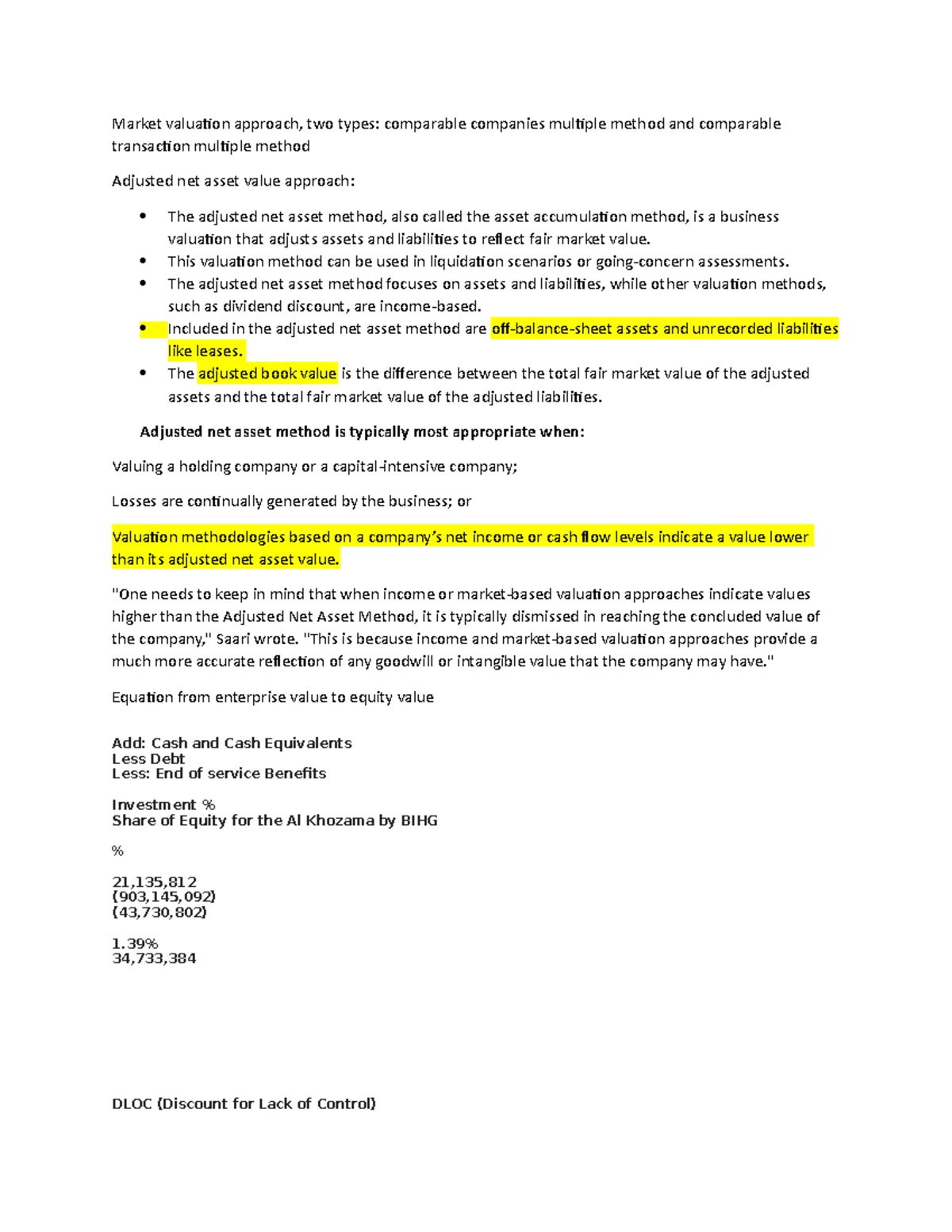 Valuation approach - This valuation method can be used in liquidation ...